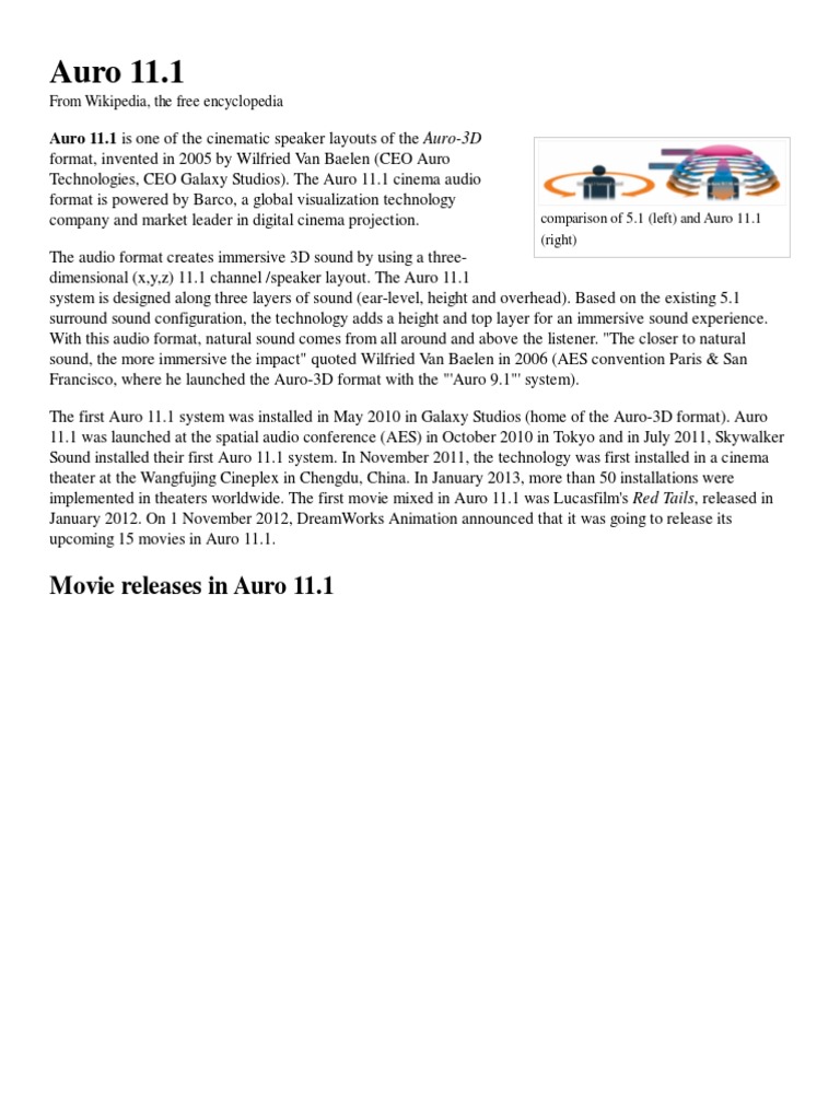 Auro 3D, Auro 11.1 | PDF | Sound Technology | Sound Production Technology