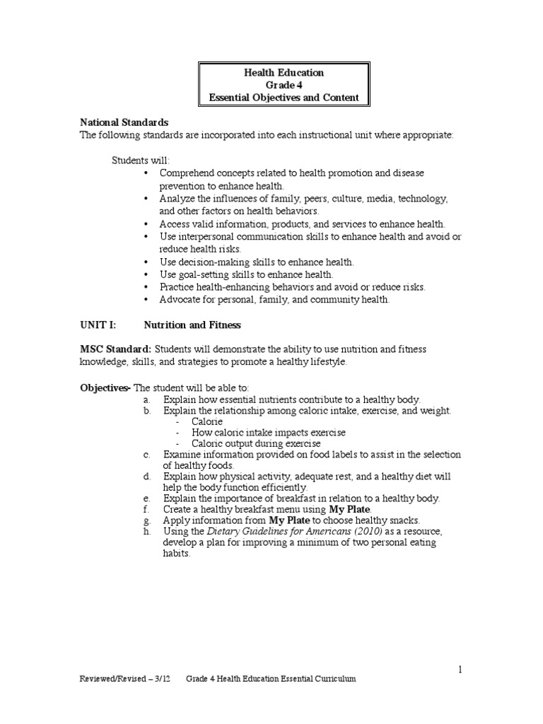 Curriculum Health Grade04 | PDF | Preventive Healthcare | Healthy Diet