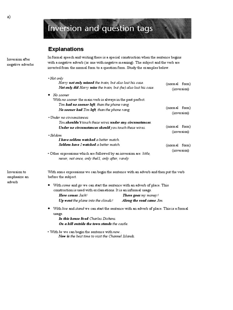 Inversion Exercises PDF | Download Free PDF | Verb | Adverb