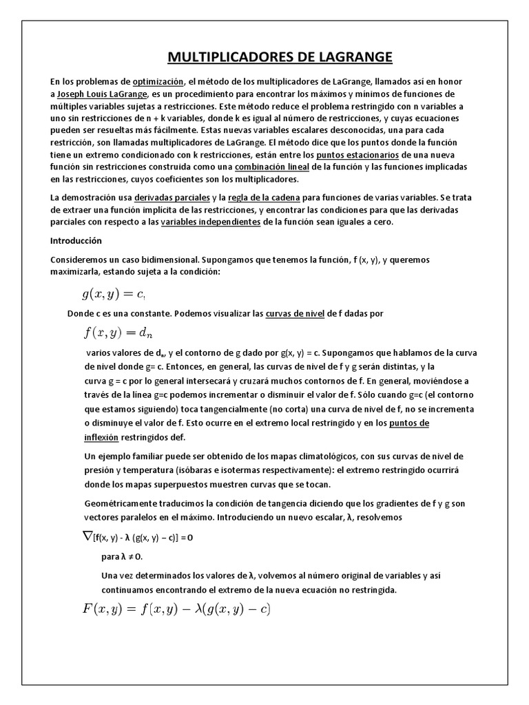 Multiplicadores de Lagrange | PDF | Enseñanza de matemática | Análisis matemático