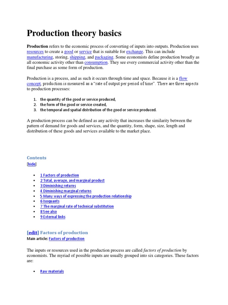 Production Theory Basics | PDF | Labour Economics | Factors Of Production