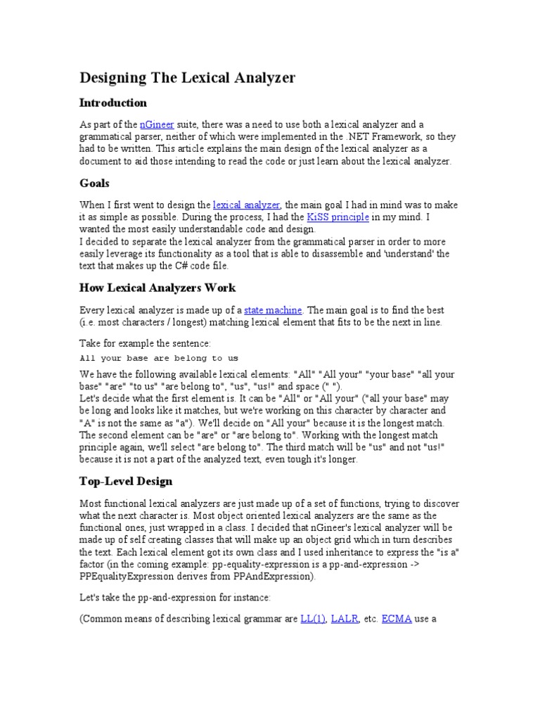 Designing The Lexical Analyzer Pdf Parsing C Sharp Programming