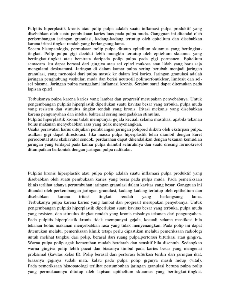 Pulpitis Hiperplastik: Polip Pulpa Gigi | PDF