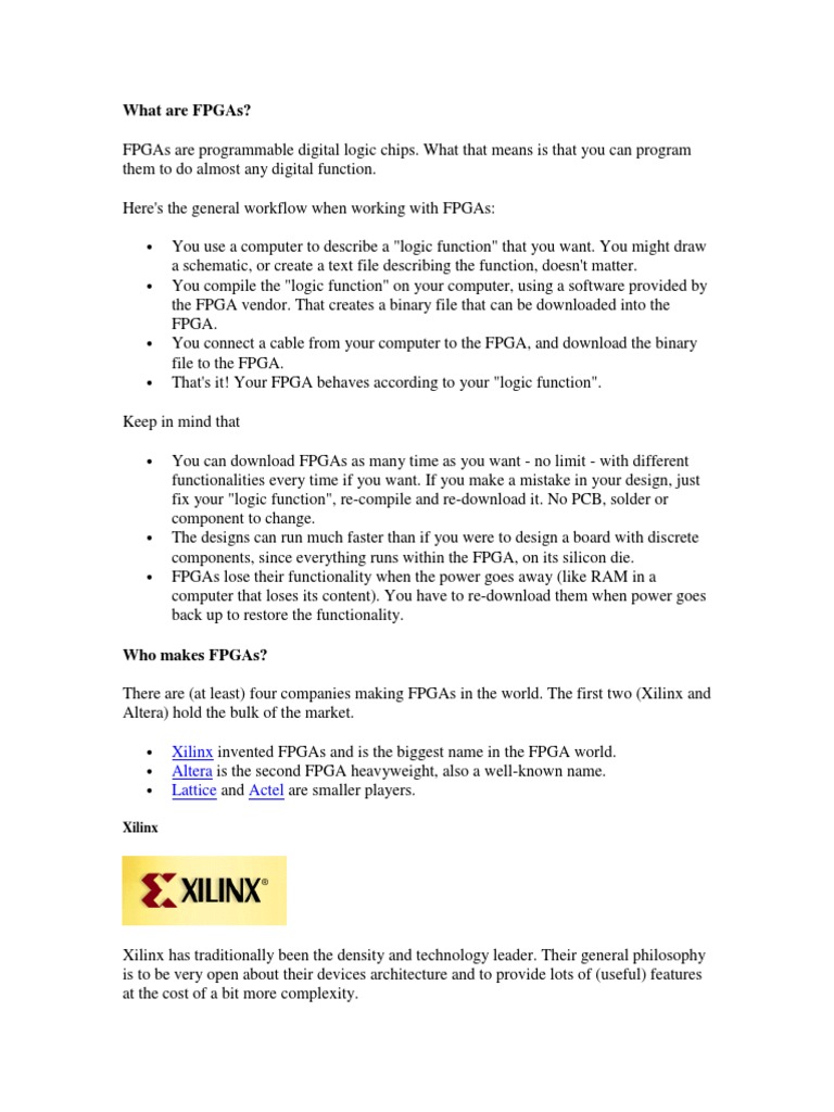 What Are Fpgas Xilinx Altera Lattice Actel Pdf Field Programmable Gate Array Microcontroller