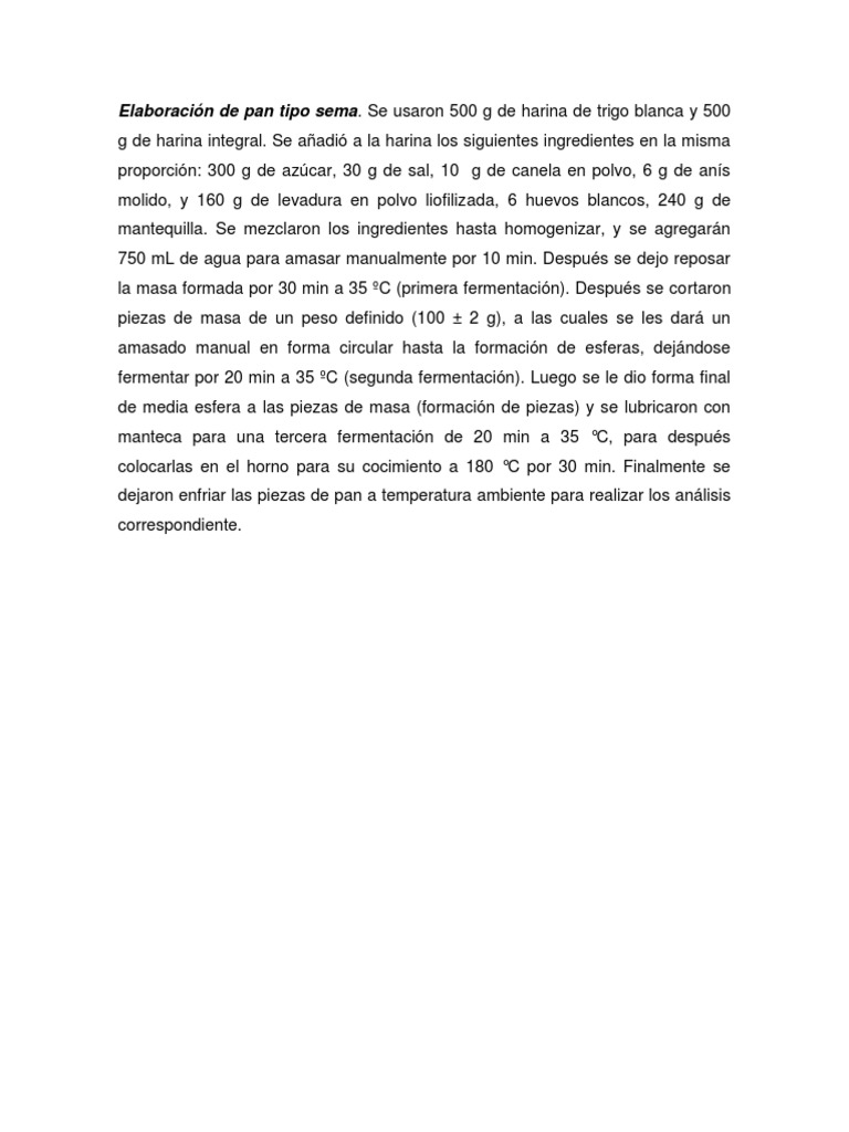 Elaboración de Pan Tipo Sema | PDF | Panes | Ingredientes de comida