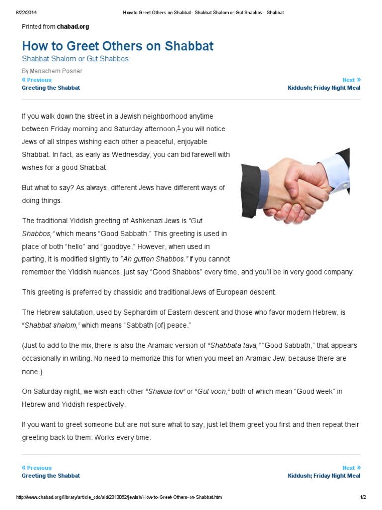 How To Greet Others On Shabbat - Shabbat Shalom or Gut Shabbos ...