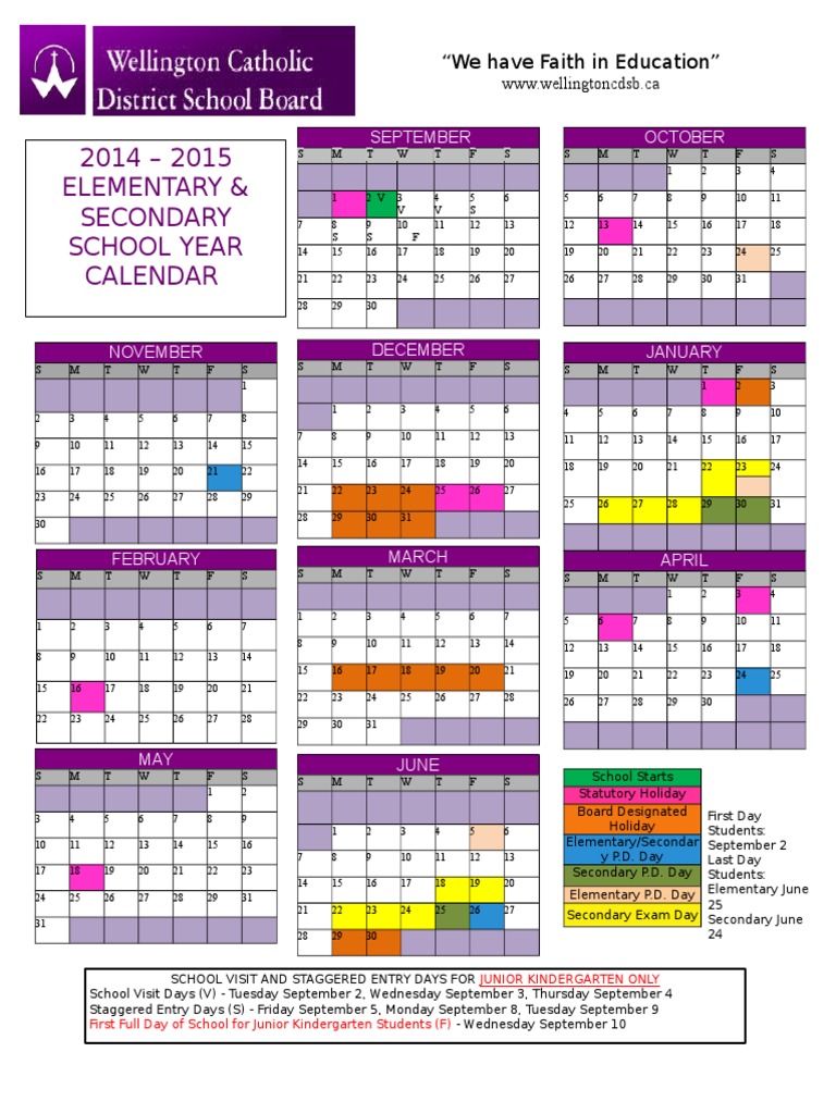2014-2015 School Year Calendar | PDF | Learning | Schools