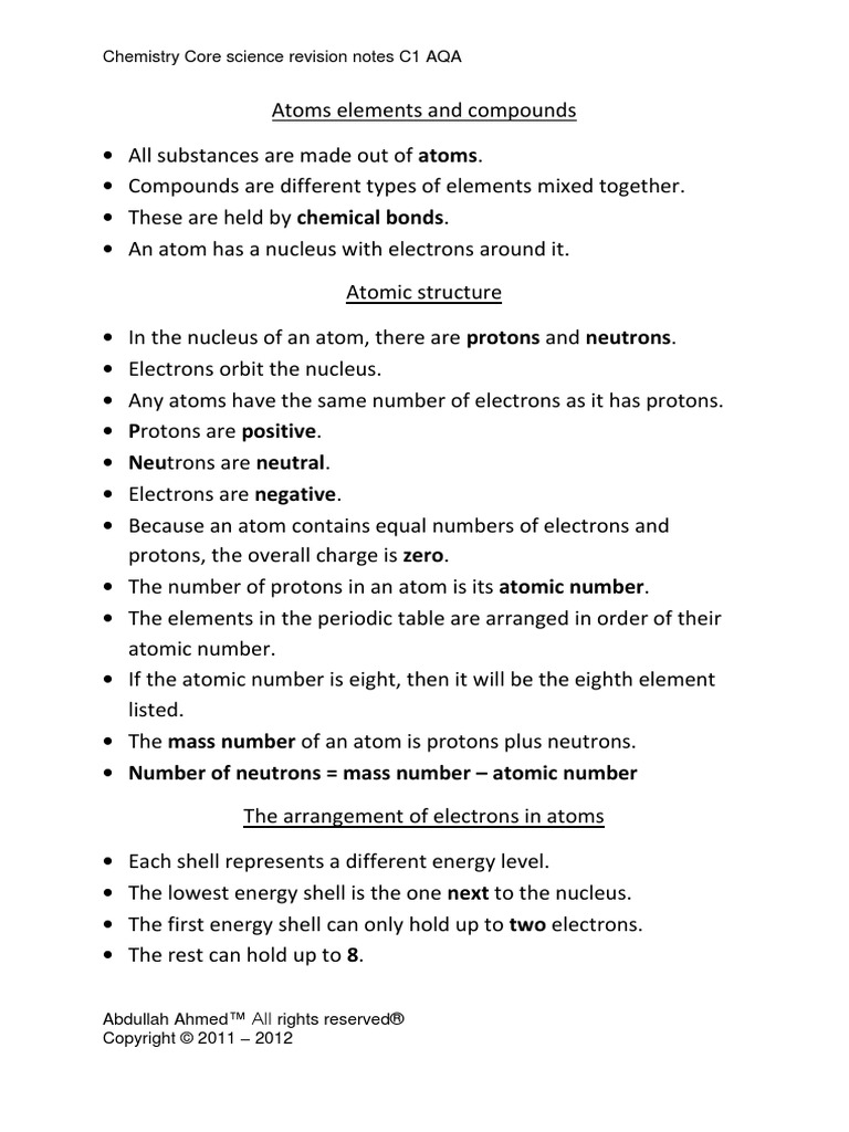 C1 Revision Notes | PDF | Steel | Metals