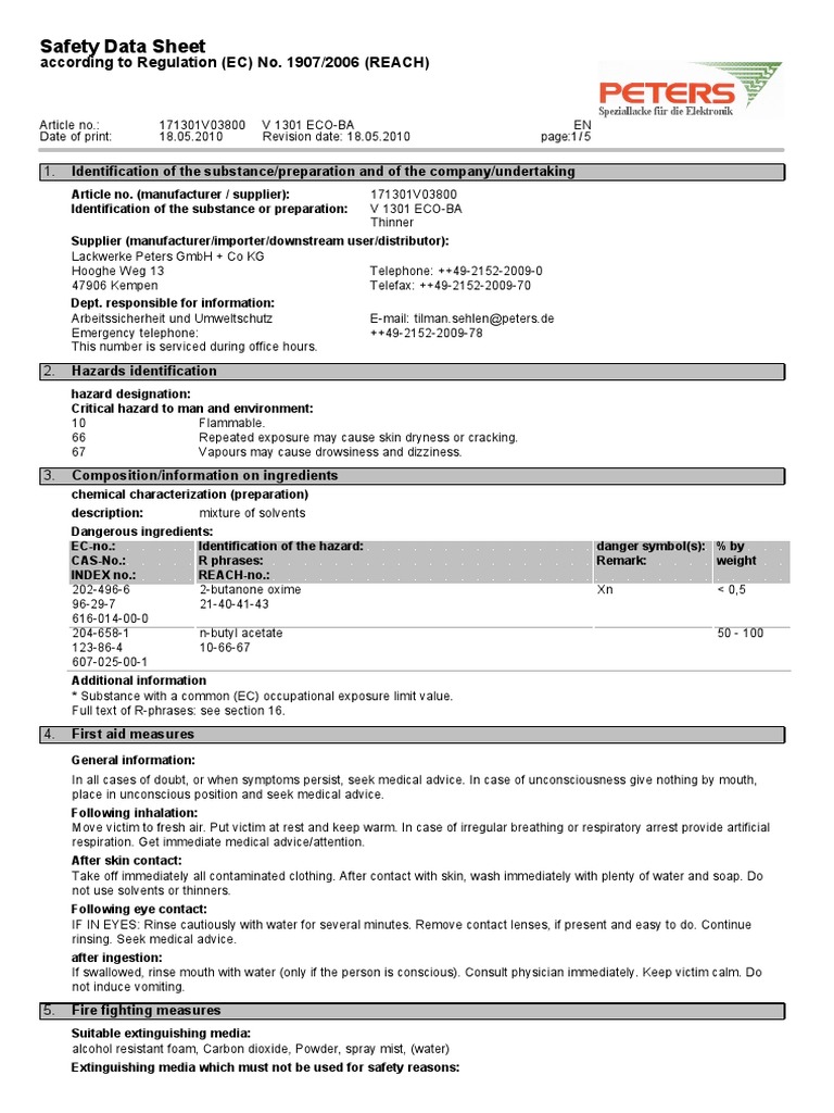 V 1301 Eco Ba Thinner | PDF | Dangerous Goods | Packaging And Labeling