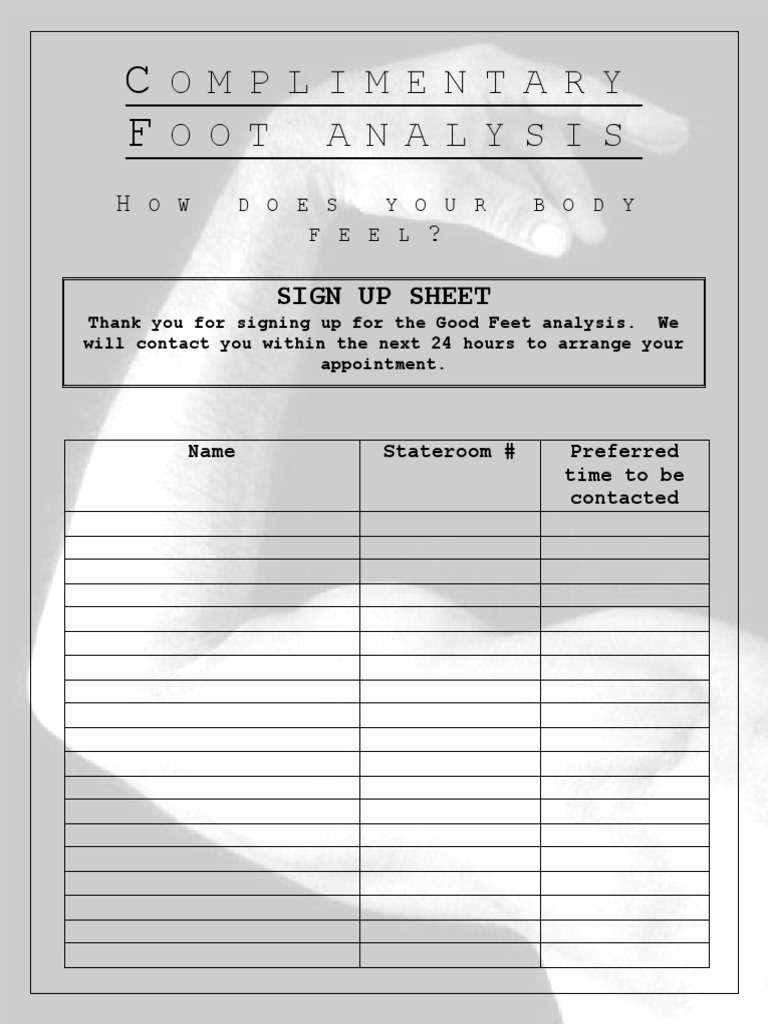 Free Foot Analysis Signup Sheet | PDF | Career & Growth | Politics