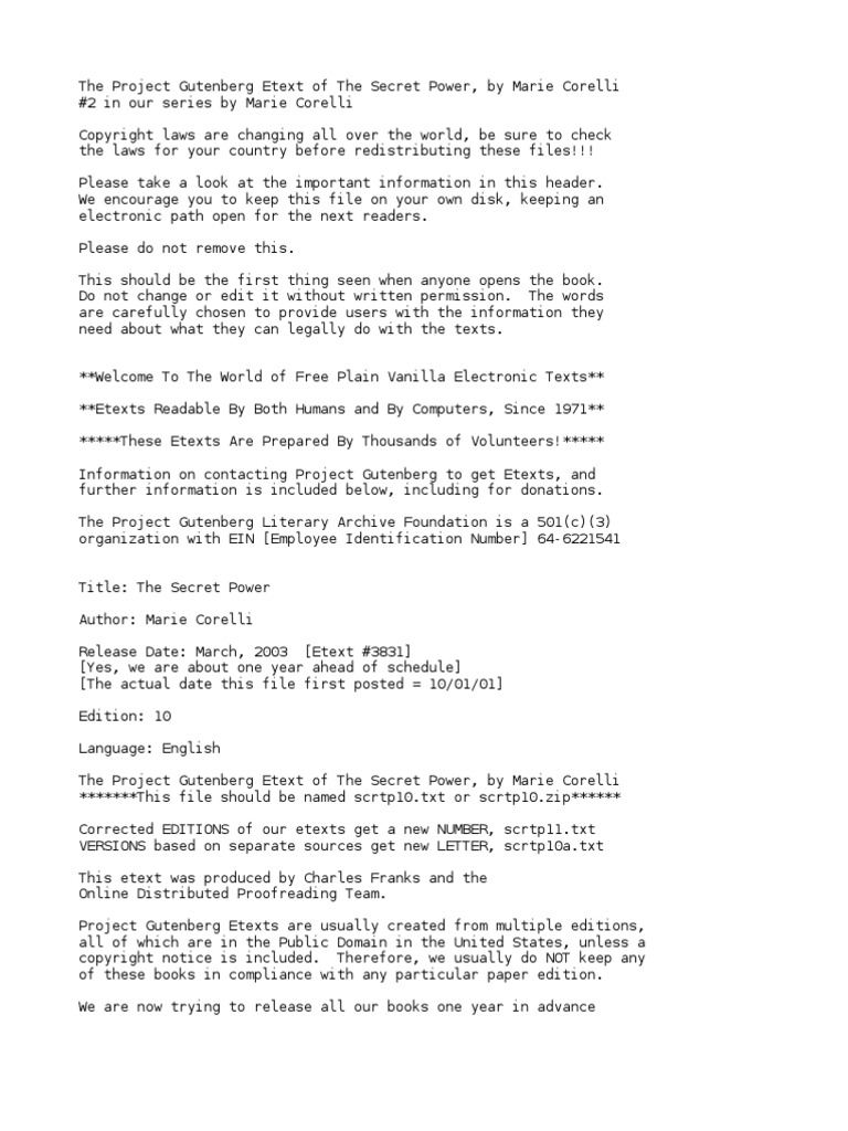 The Secret Power by Corelli, Marie, 1855-1924 | PDF | Project Gutenberg ...