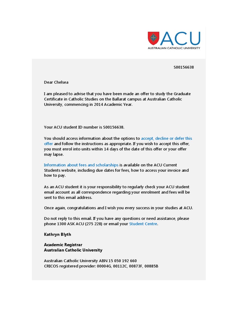 ACU Graduate Certificate Offer 2014 | PDF | Career & Growth