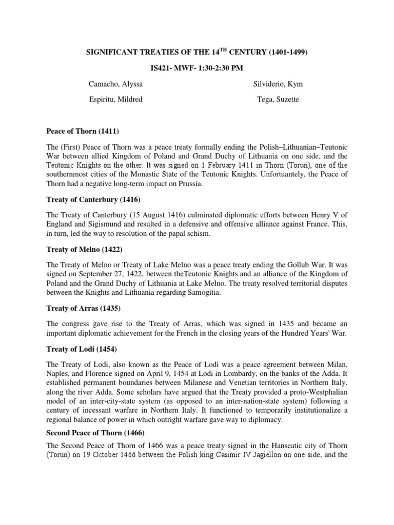 Significant Treaties of The 14th Century | PDF | Former Monarchies Of ...