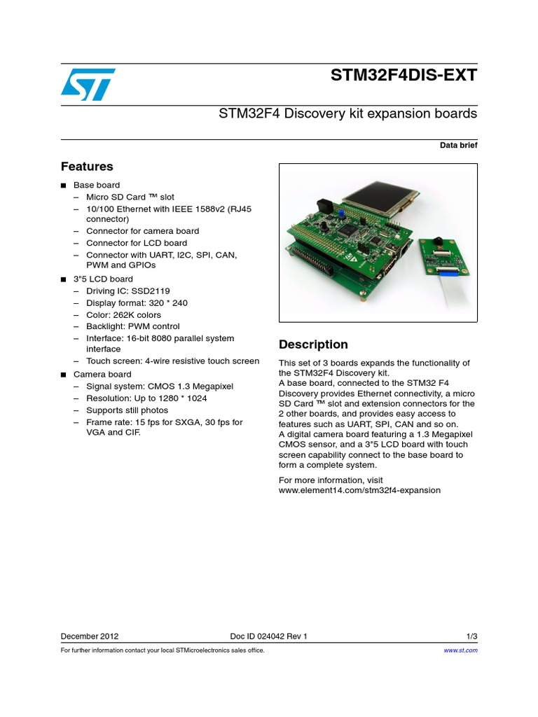 STMicroelectronics STM32F4DIS BB Datasheet PDF | PDF | Intellectual Property | Pixel