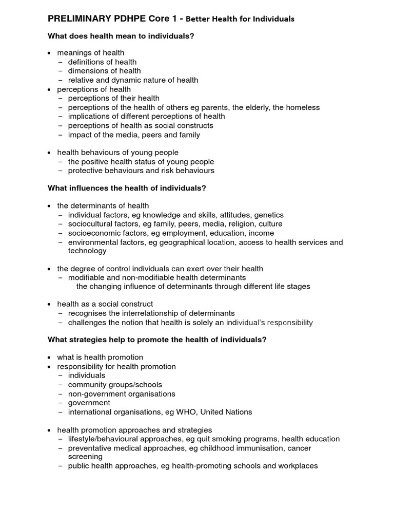 Preliminary Pdhpe Core 1 2 | PDF | Muscle | Physical Fitness