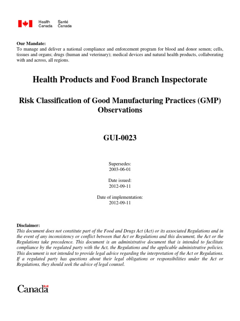 GMP Observations Risk Classification Guide | PDF | Sterilization ...