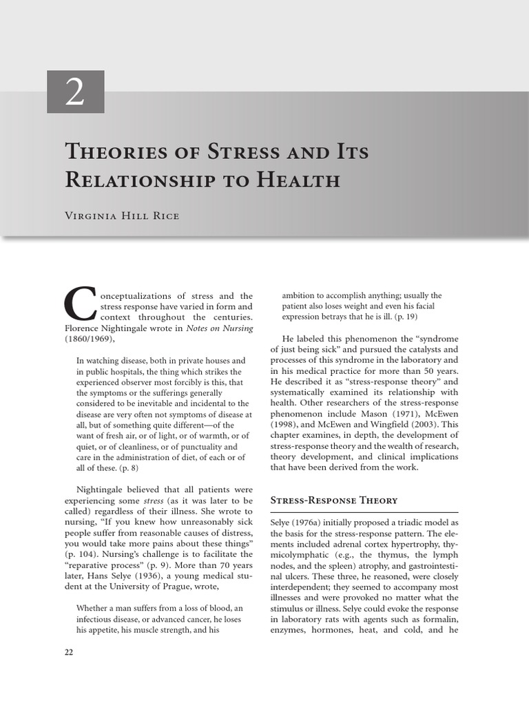 Theories of Stress and Its Relationship To Health | PDF