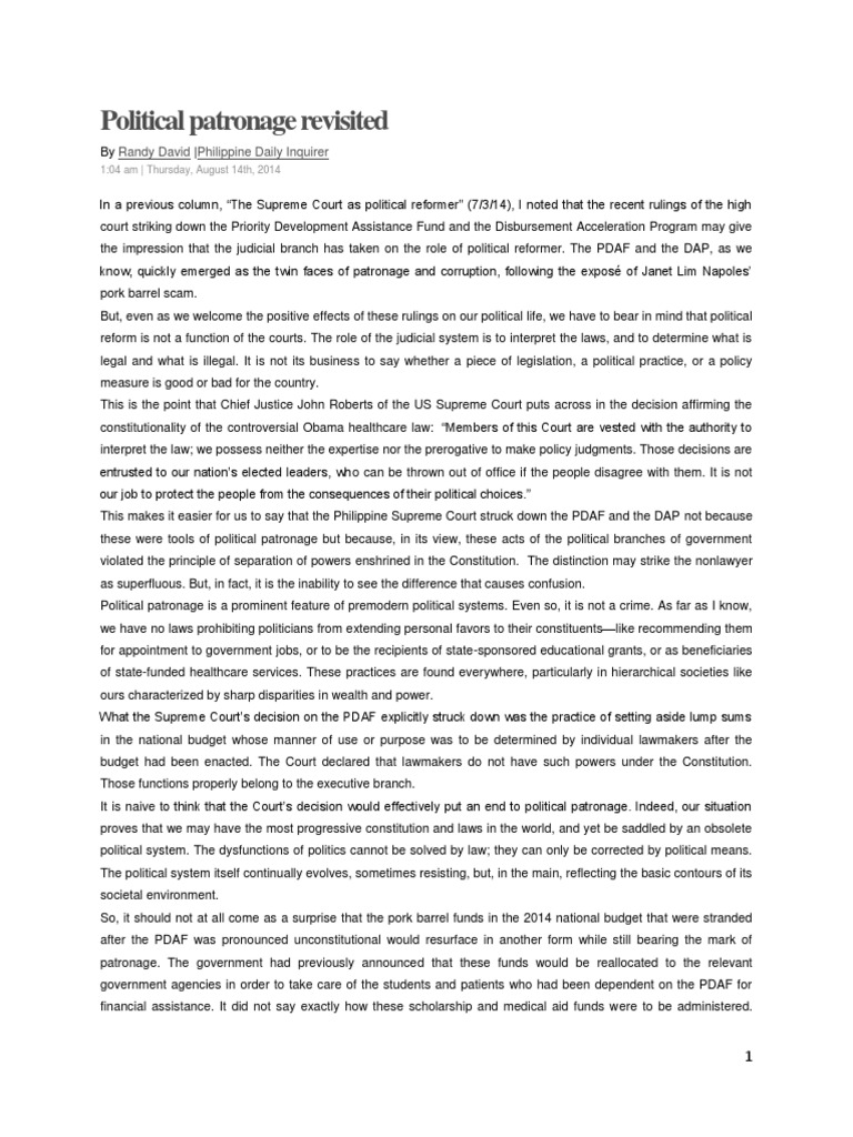 Political Patronage Revisited: Randy David Philippine Daily Inquirer ...