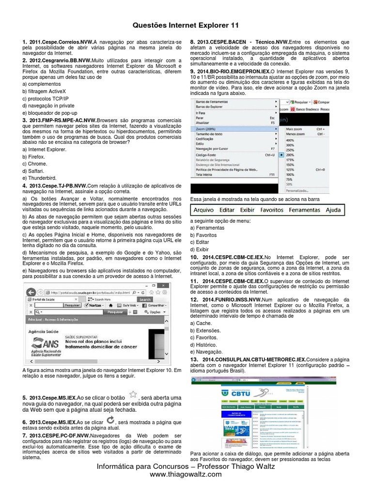 Questões - Internet Explorer 11 PDF | PDF | Navegador da Web | Firefox
