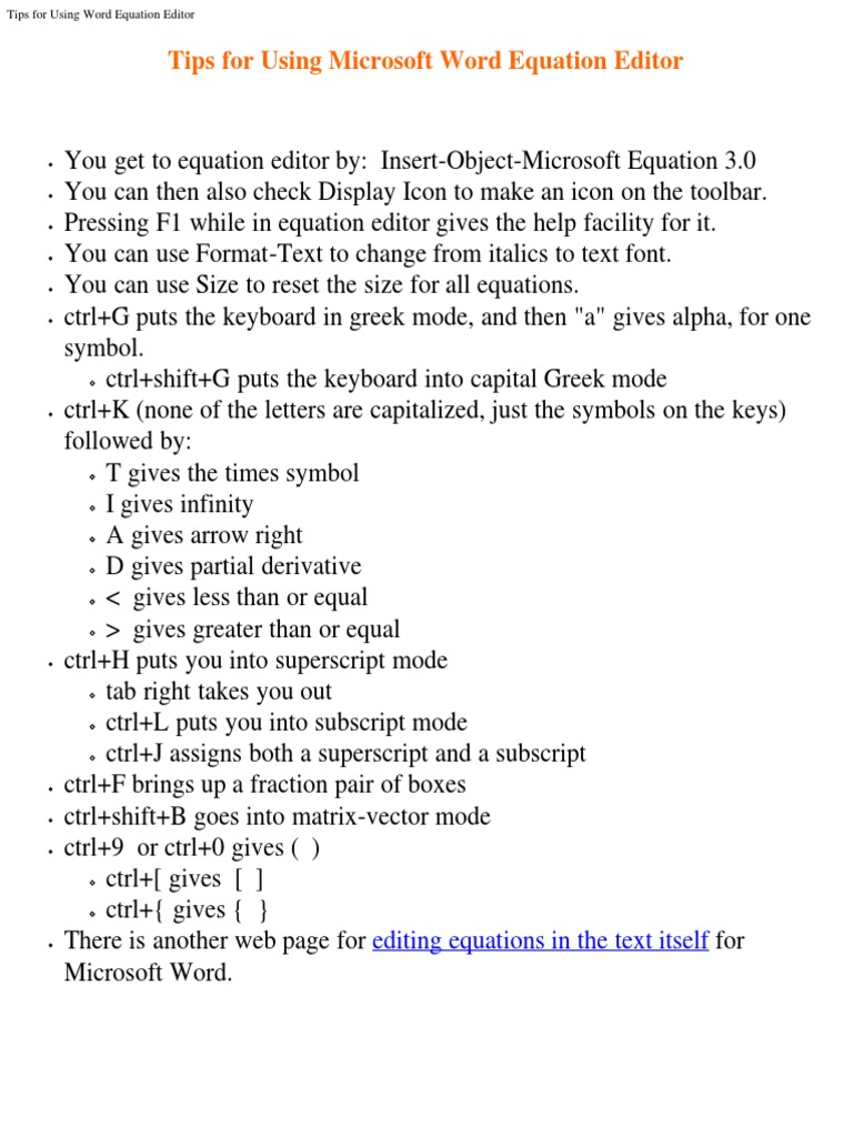 Tips For Using Word Equation Editor | PDF | Computer Keyboard | Text