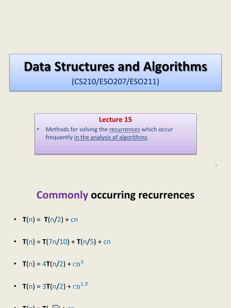 Solving Common Recurrences In Algorithm Analysis Using Different Methods Such As Unfolding
