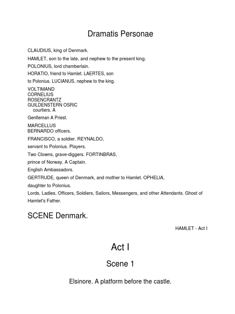 Hamlet Act 1 Overview and Characters | PDF | Hamlet | Plays Based On ...