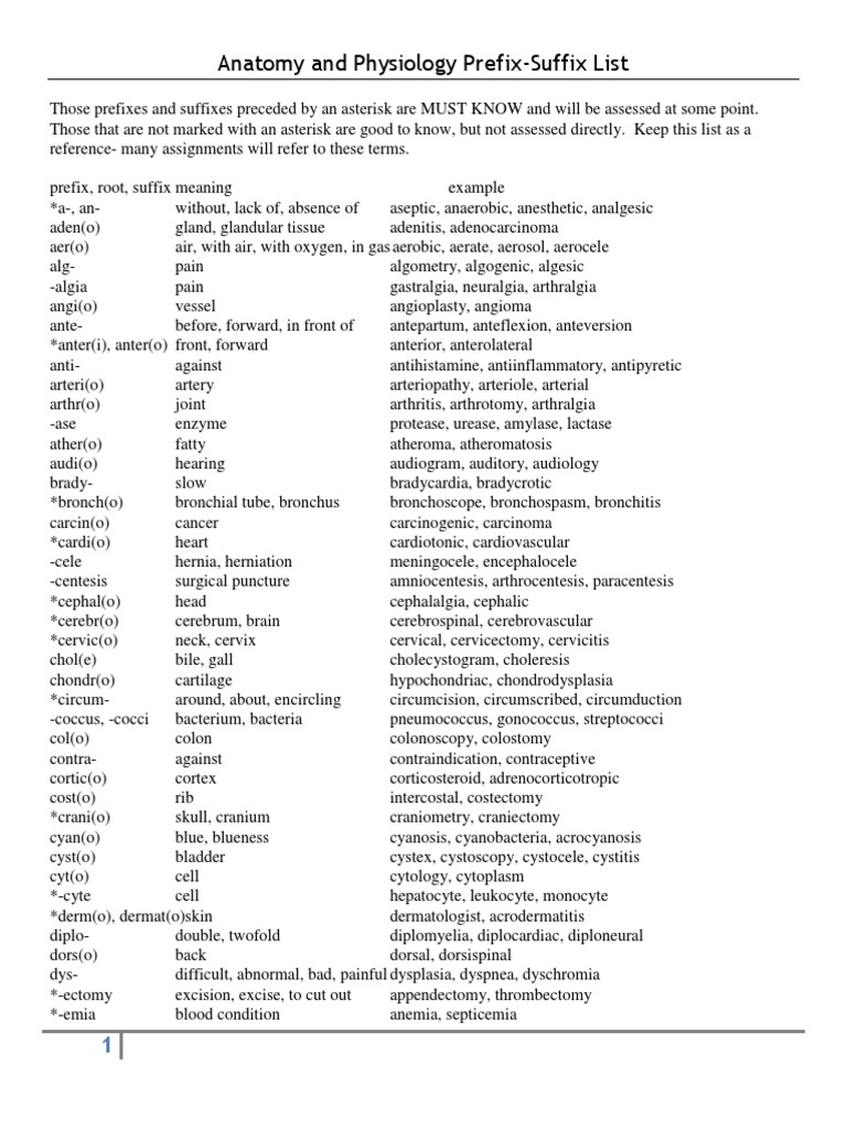 prefixes and suffixes list | Diseases And Disorders | Medicine