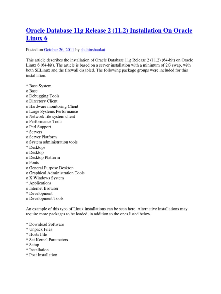 Oracle Database 11g Release 2 - Installation | PDF | Oracle Database ...