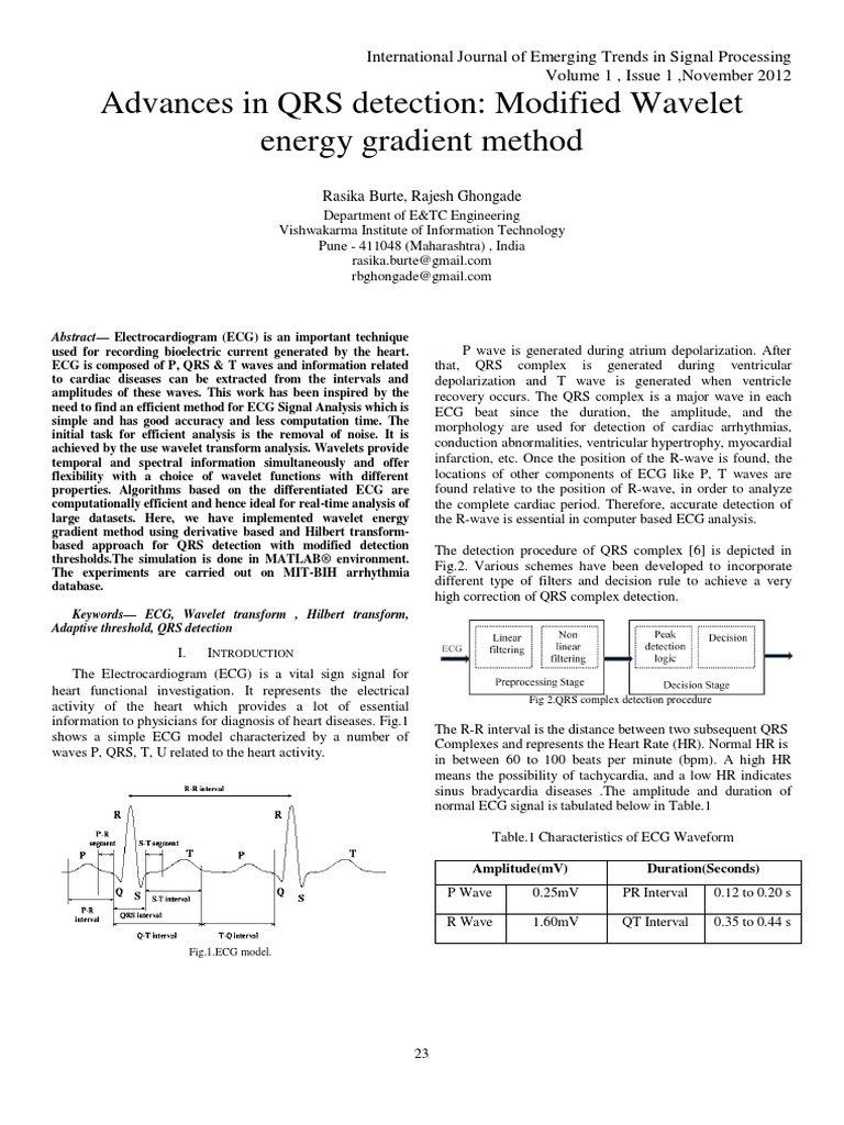 Advances in QRS Detection: Modified Wavelet Energy Gradient Method | Download Free PDF | Wavelet ...