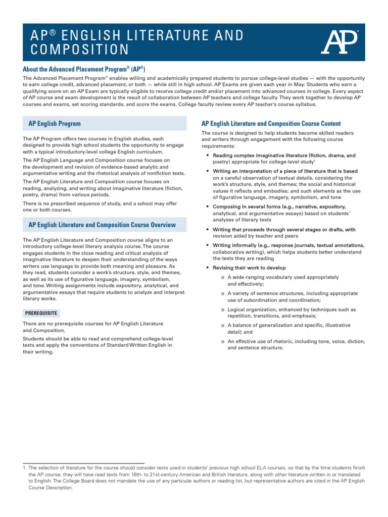 Ap English Literature Course Overview | PDF | Multiple Choice ...