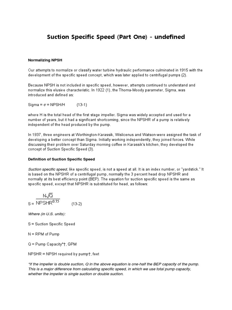 Suction Specific Speed | PDF | Pump | Continuum Mechanics