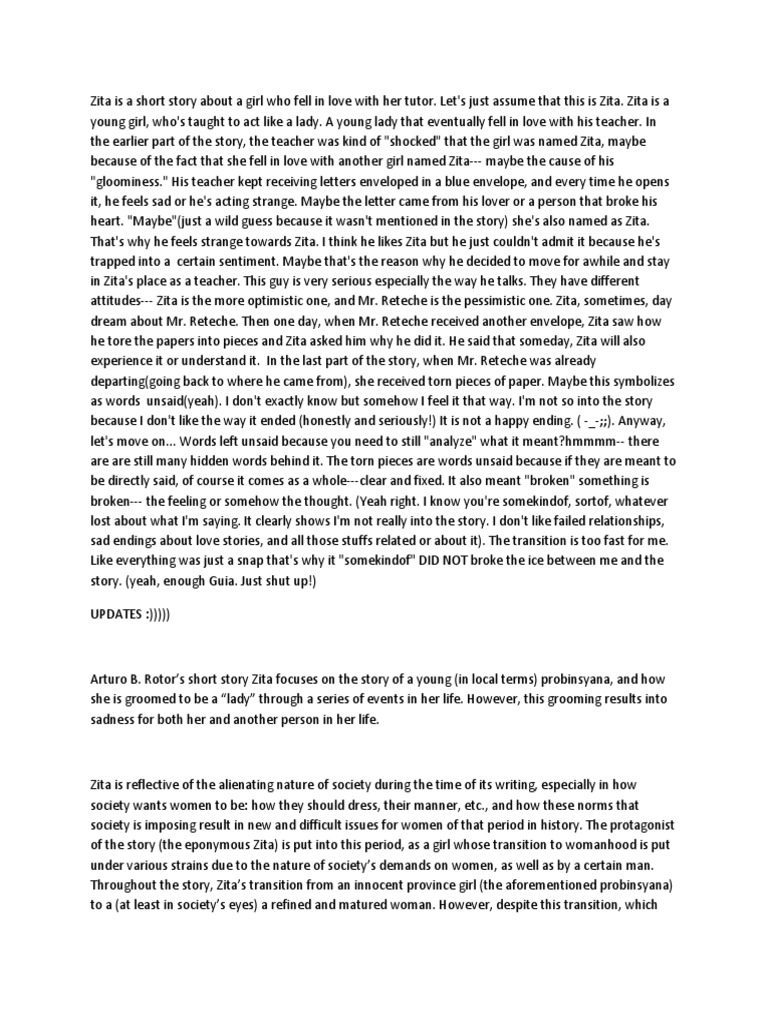 Zita Is A Short Story About A Girl Who Fell in Love With Her Tutor ...