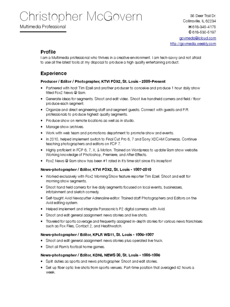 Chris Resume Final2 | PDF | Media Technology | Video