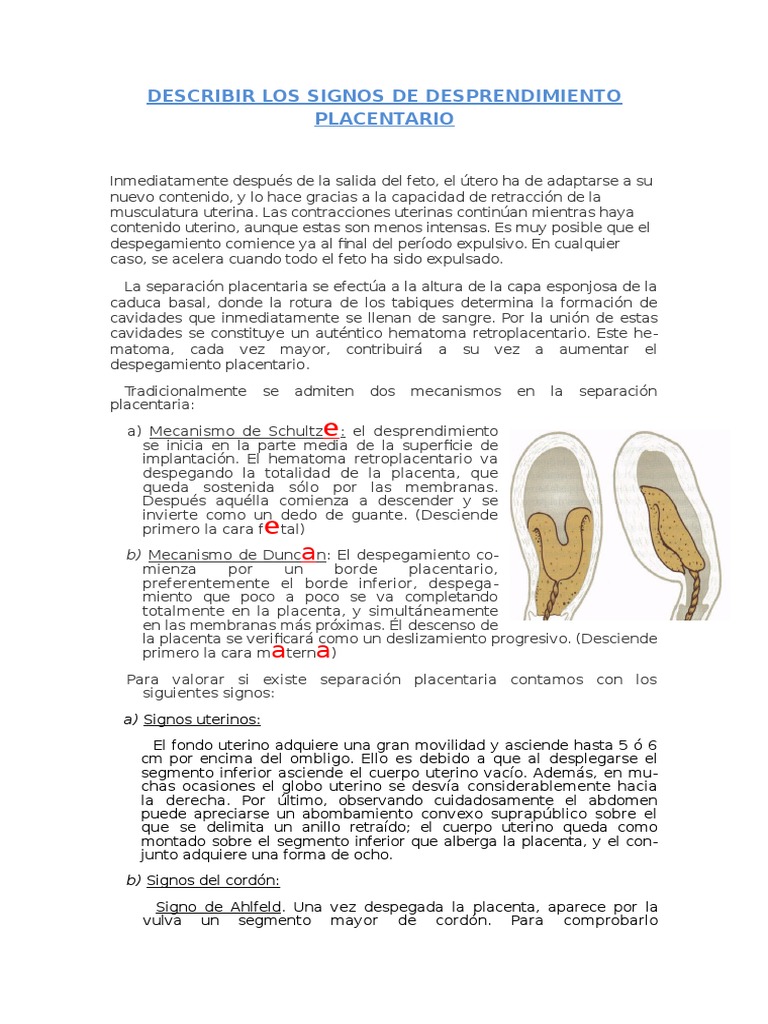 signos de desprendimiento placentario.doc | Placenta | Parto
