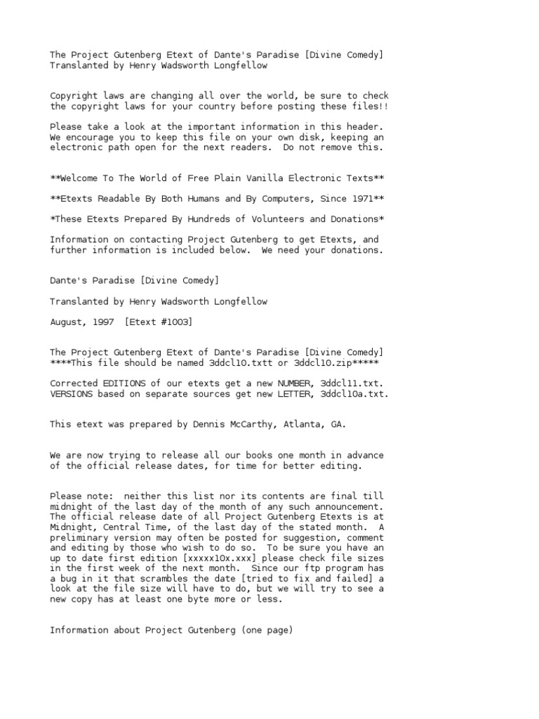 Divine Comedy, Longfellow's Translation, Paradise by Dante Alighieri ...