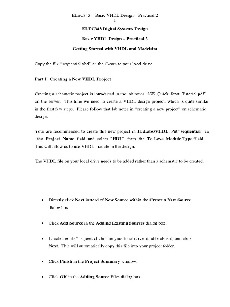 ELEC343 Digital Systems Design Basic VHDL Design - Practical 2 Getting ...