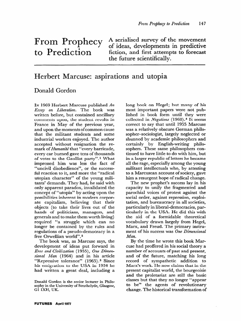 From Prophecy To Prediction: Herbert Marcuse: Aspirations and Utopia ...