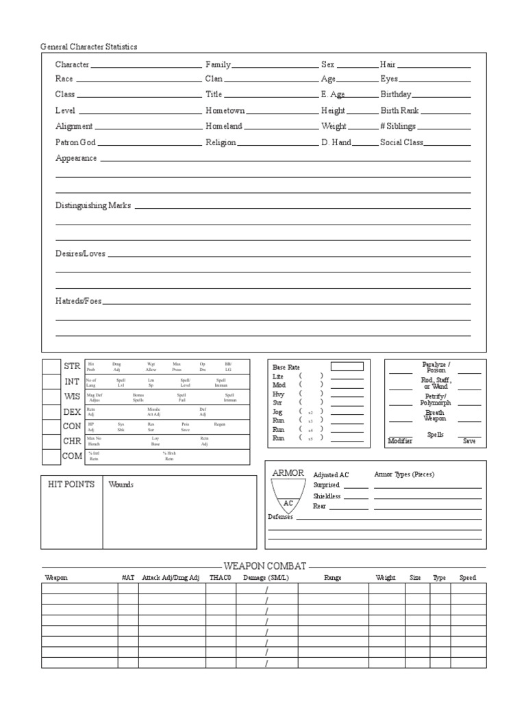 2nd Edition D&D - Character Sheet - Page 1 | PDF