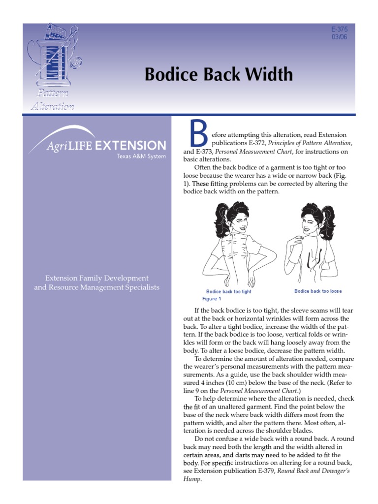 Bodice Back Width: Pattern Alteration | PDF | Seam (Sewing) | Clothing
