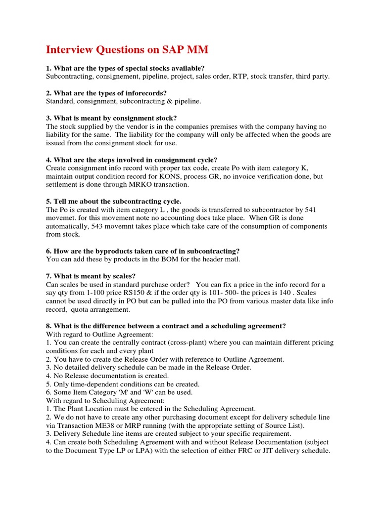 Sap MM Interview Questions | PDF | Procurement | Business