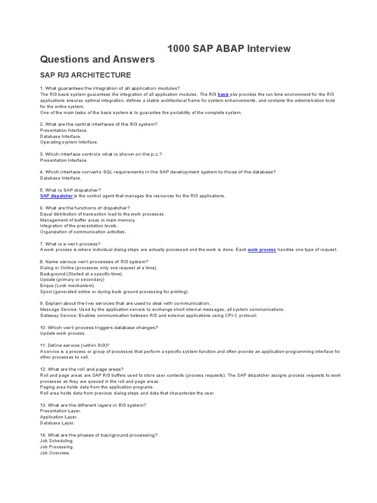 1000 SAP ABAP Interview QuesDASDions and Answers | PDF | Subroutine | Parameter (Computer ...