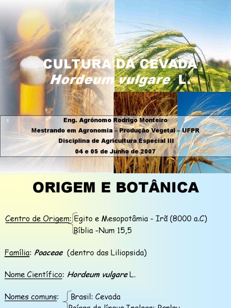 Cultura da cevada: origem, botânica, produção, cultivares e manejo da ...