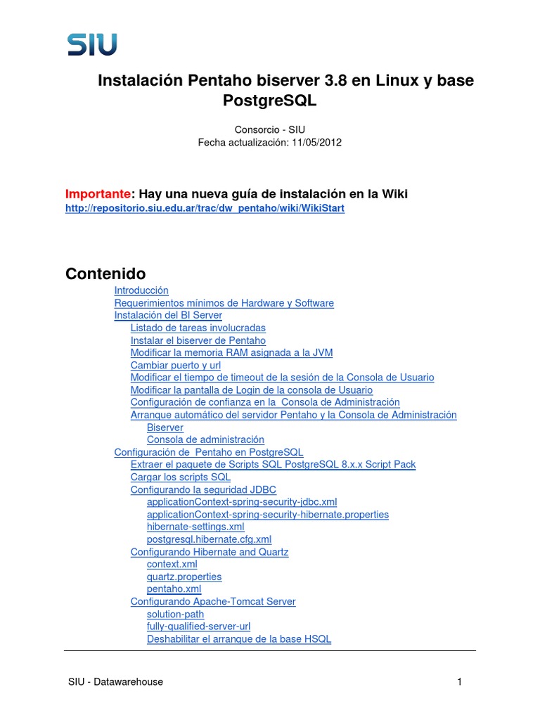 (Viejo) Instalación Pentaho Biserver 3.8 en Linux y Base PostgreSQL | PDF | Transport Layer ...