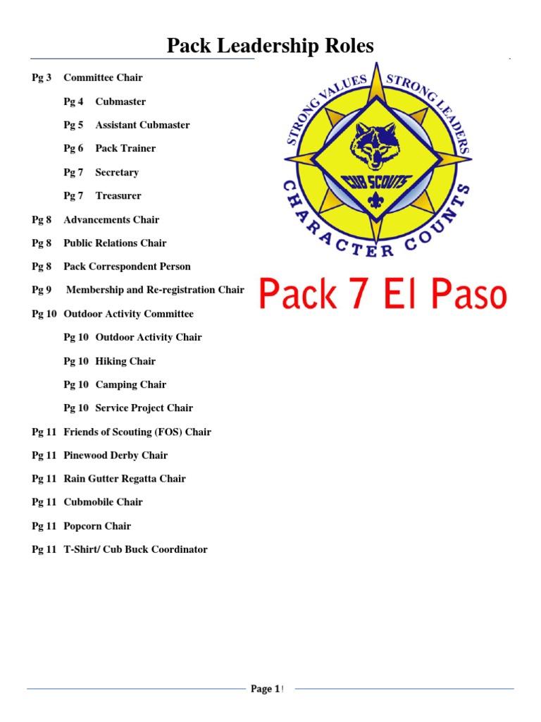 Pack Leadership Roles | PDF | Boy Scouts Of America | Outdoor ...
