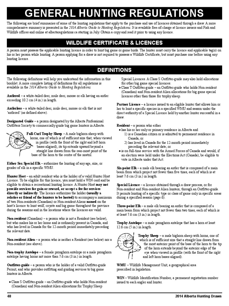 Alberta - General Hunting Regulations | PDF | Moose | Hunting