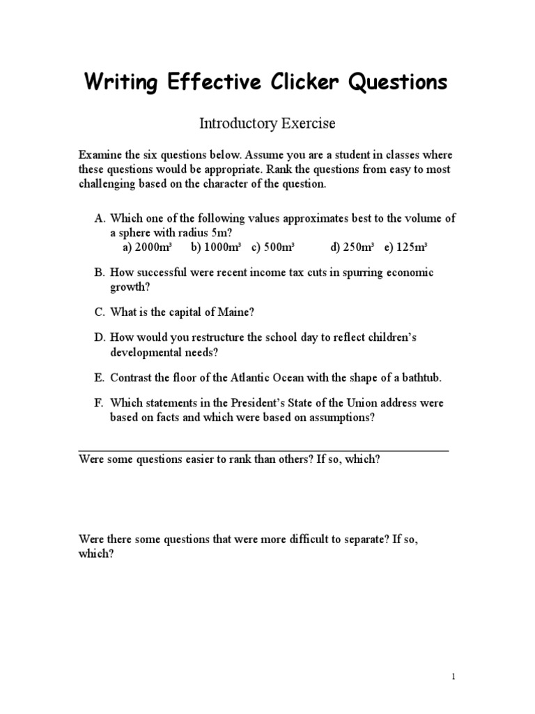 Writing Effective Clicker Questions: Introductory Exercise | PDF ...