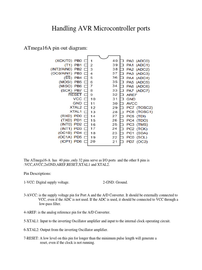 Handling Avr Microcontroller Ports: Atmega16A Pin Out Diagram | PDF ...