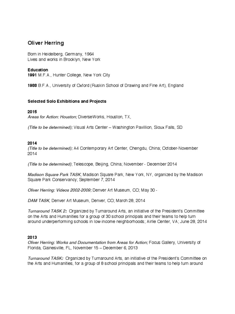 Oliver Herring Curriculum Vitae | PDF | Art Museum | Museum