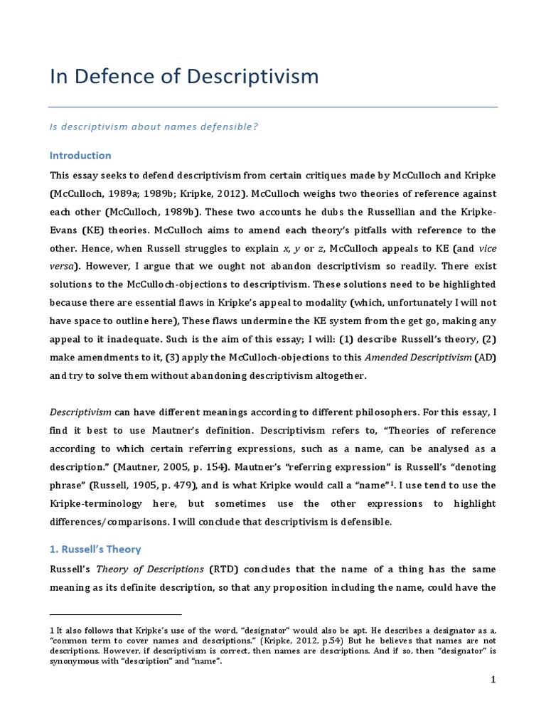 In Defence of Descriptivism | PDF | Proposition | Predicate (Grammar)