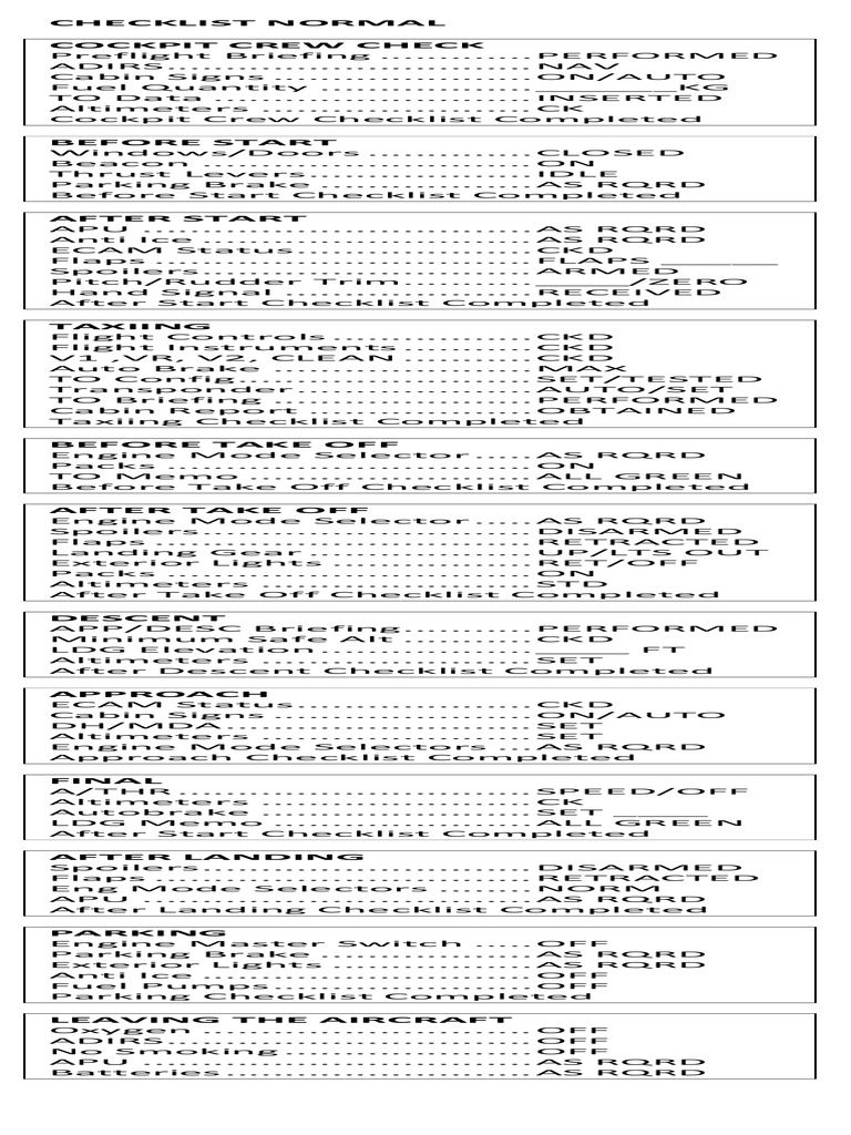 Comprehensive Cockpit Crew Checklist | PDF | Technology & Engineering